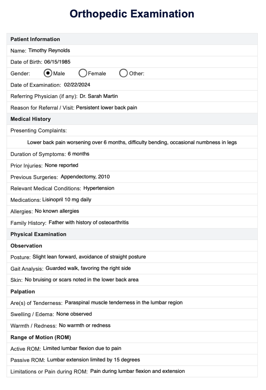 Orthopedic Examination & Example | Free PDF Download