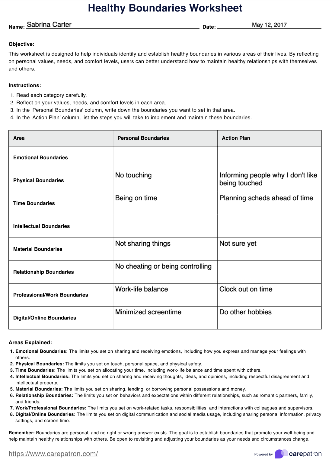 Healthy Boundaries Worksheet & Example | Free PDF Download