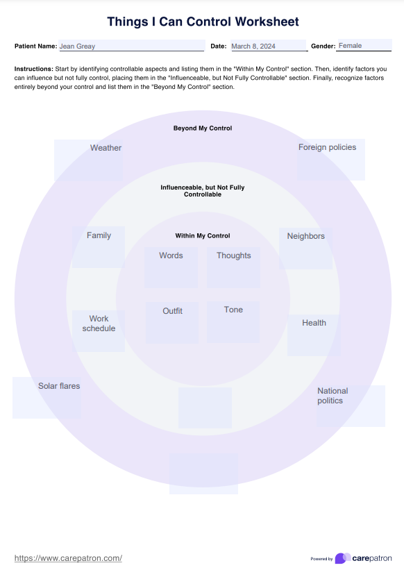 Things I Can Control Worksheet & Example | Free PDF Download