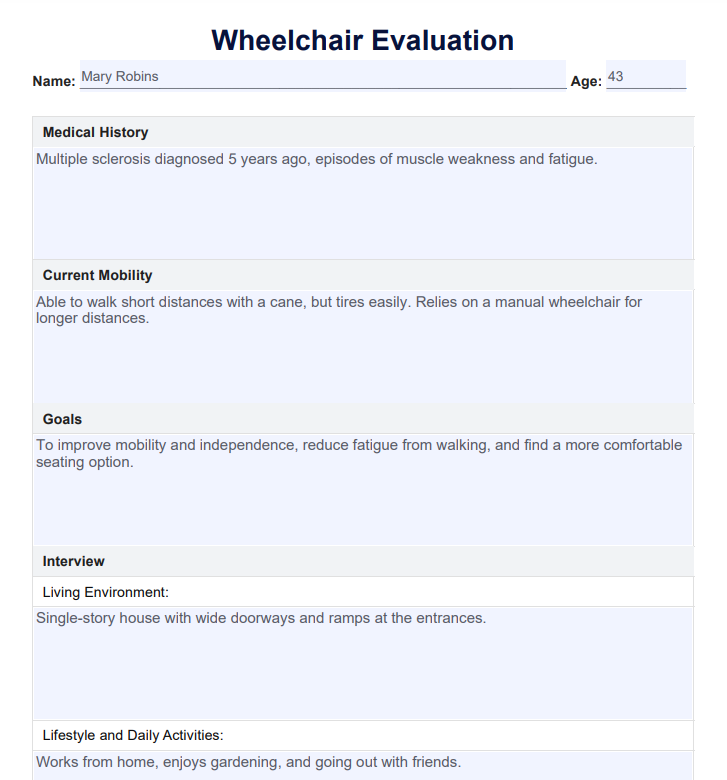 Wheelchair Evaluation & Example | Free PDF Download