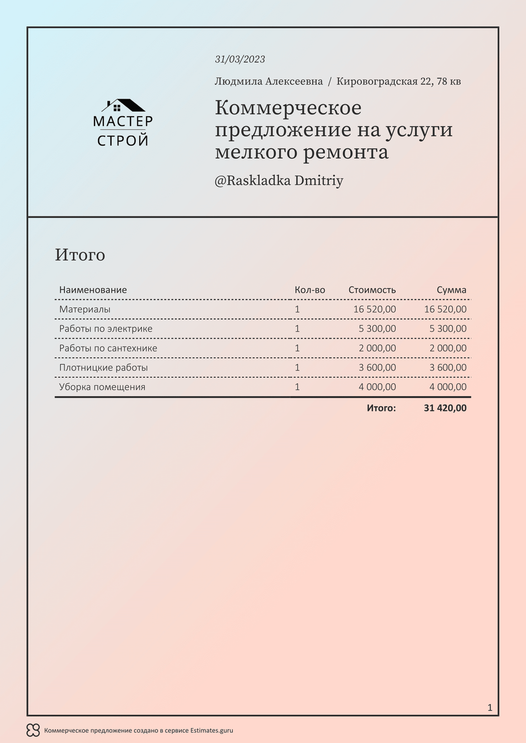Коммерческое предложение на услуги, образец и примеры 2024 | Estimates.guru