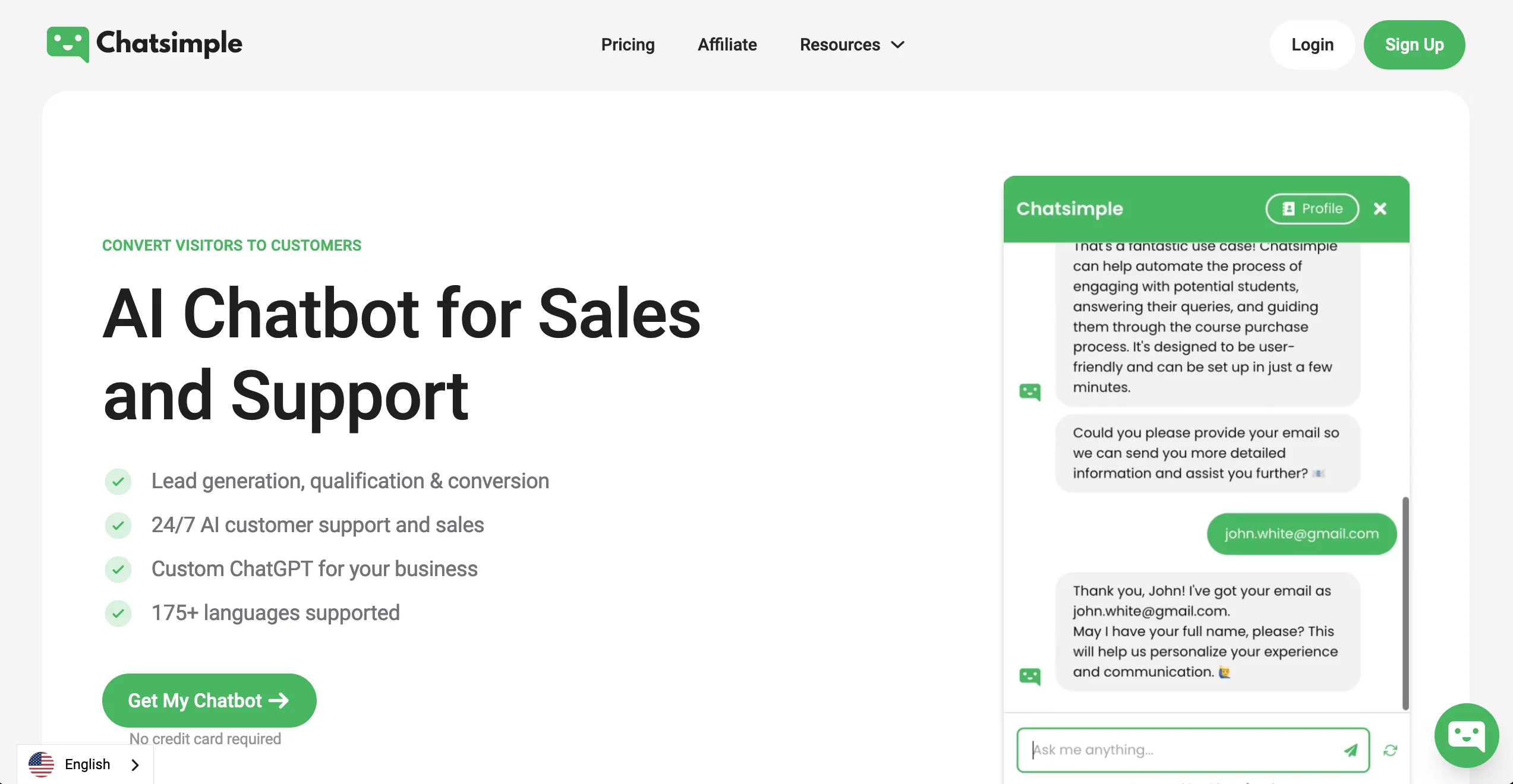 Chatsimple - AI Chatbot for Sales and Support