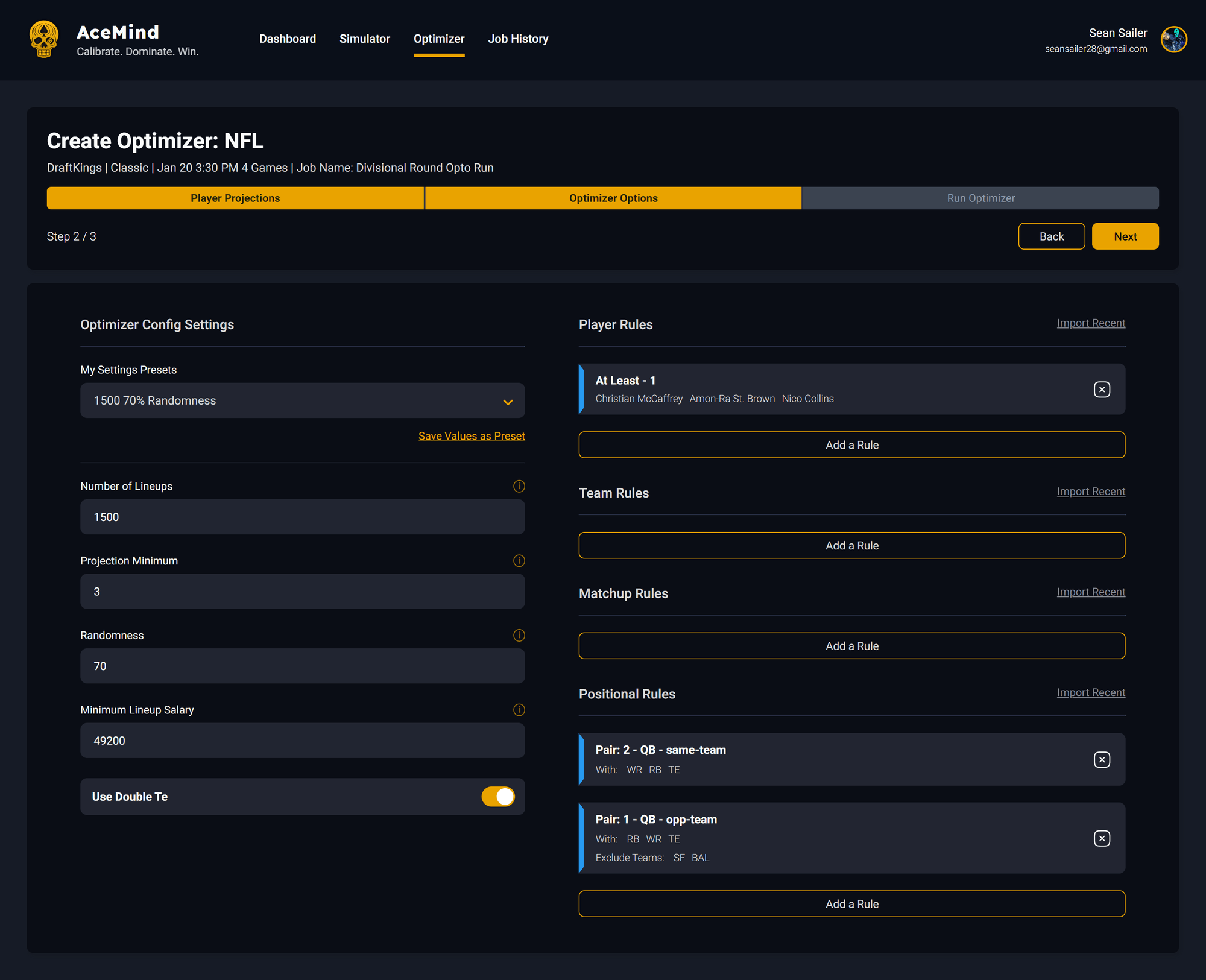 Create Optimized Daily Fantasy Lineups
