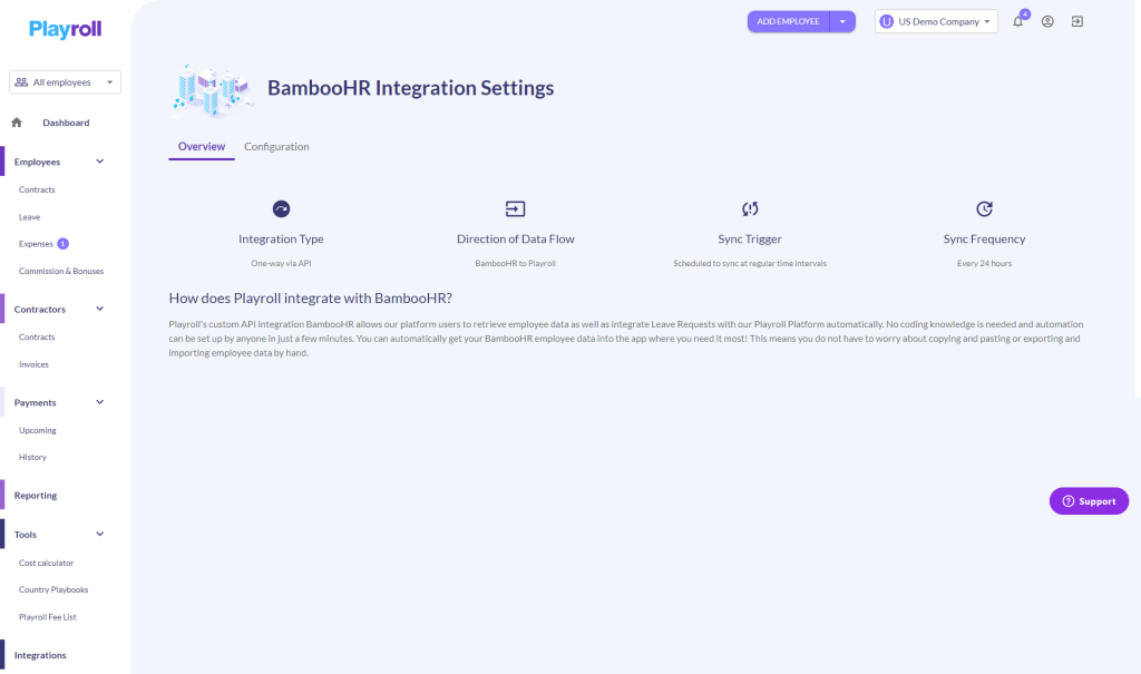 BambooHR App Integration with Employer of Record | Playroll