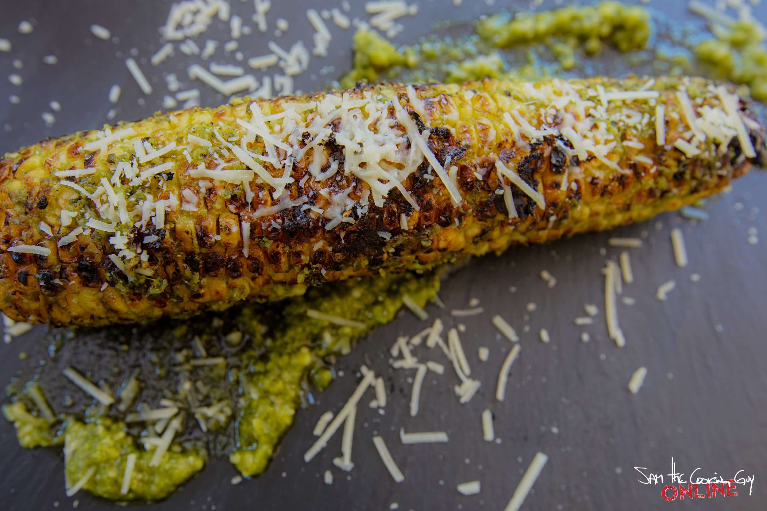 Pesto Parmesan Grilled Corn Recipe from Sam The Cooking Guy