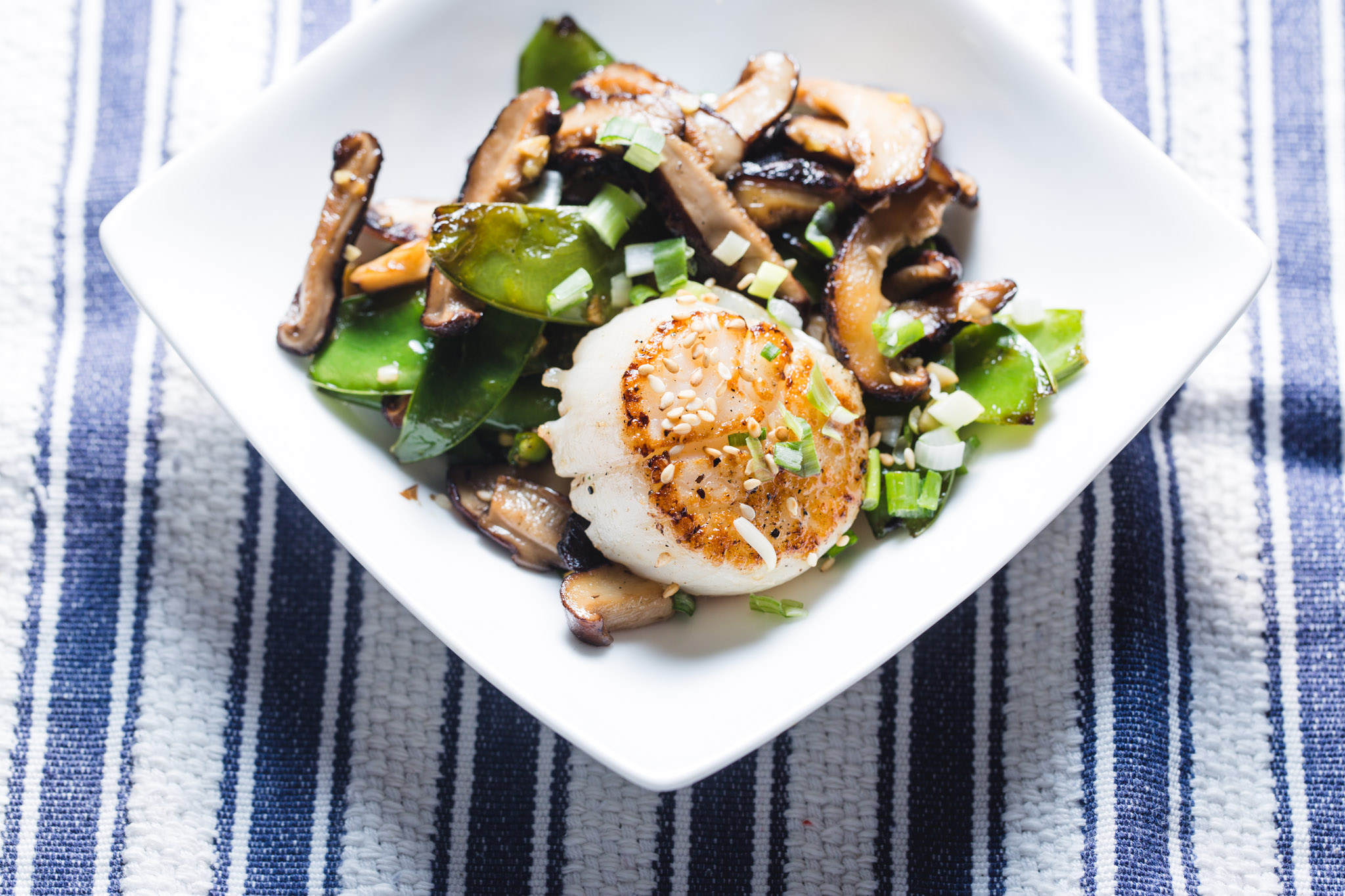 Scallops with Shiitake & Snow Peas Recipe from Sam The Cooking Guy