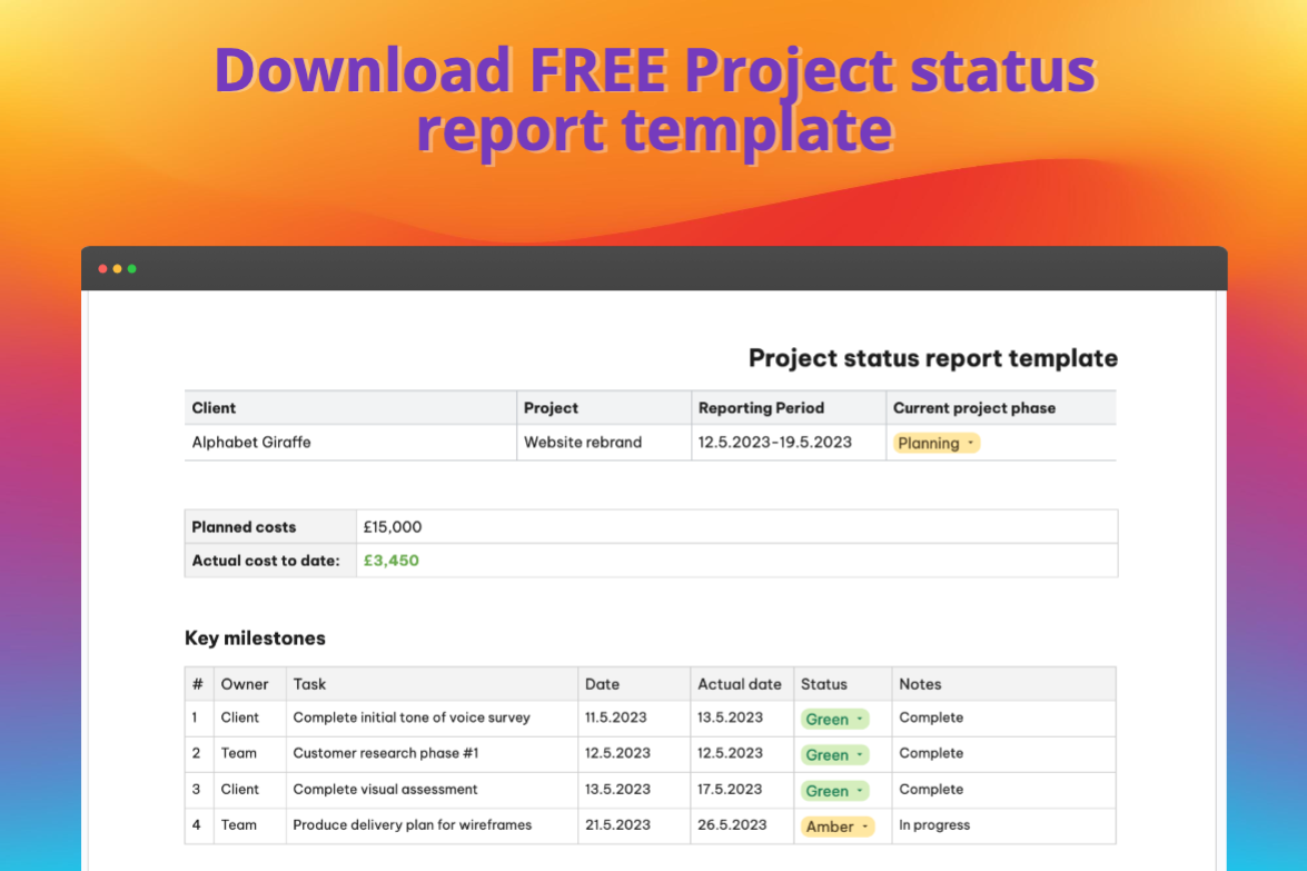 Download Free Project Status Report Template - weeklies.ai