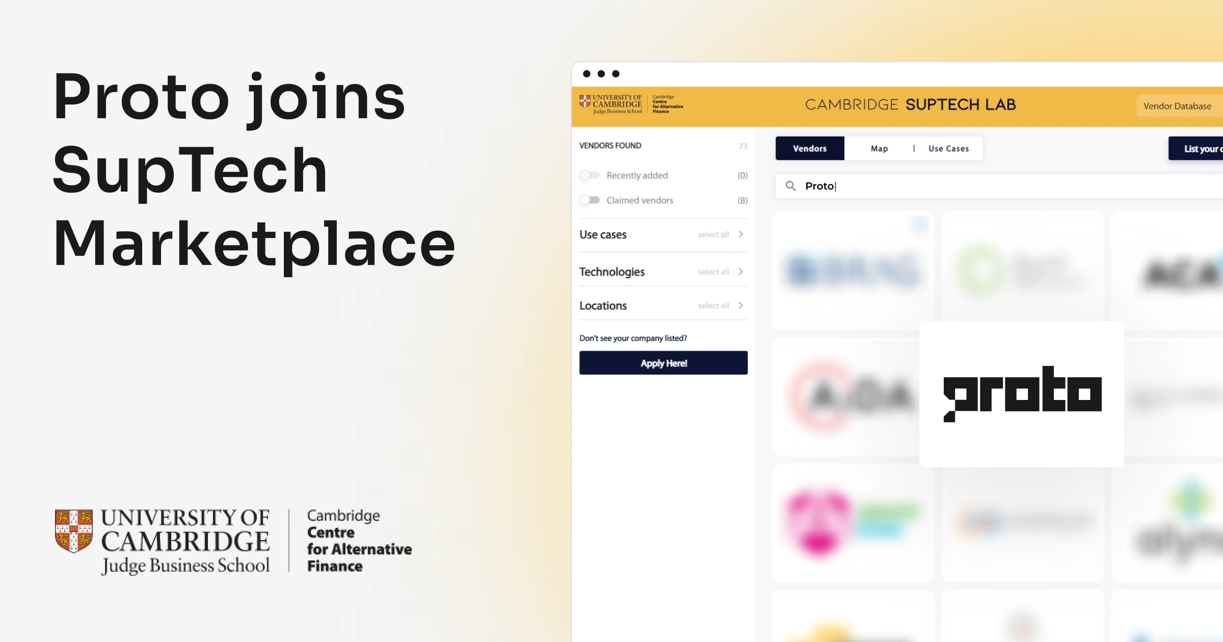 Proto joins the University of Cambridge SupTech Lab’s Marketplace of ...