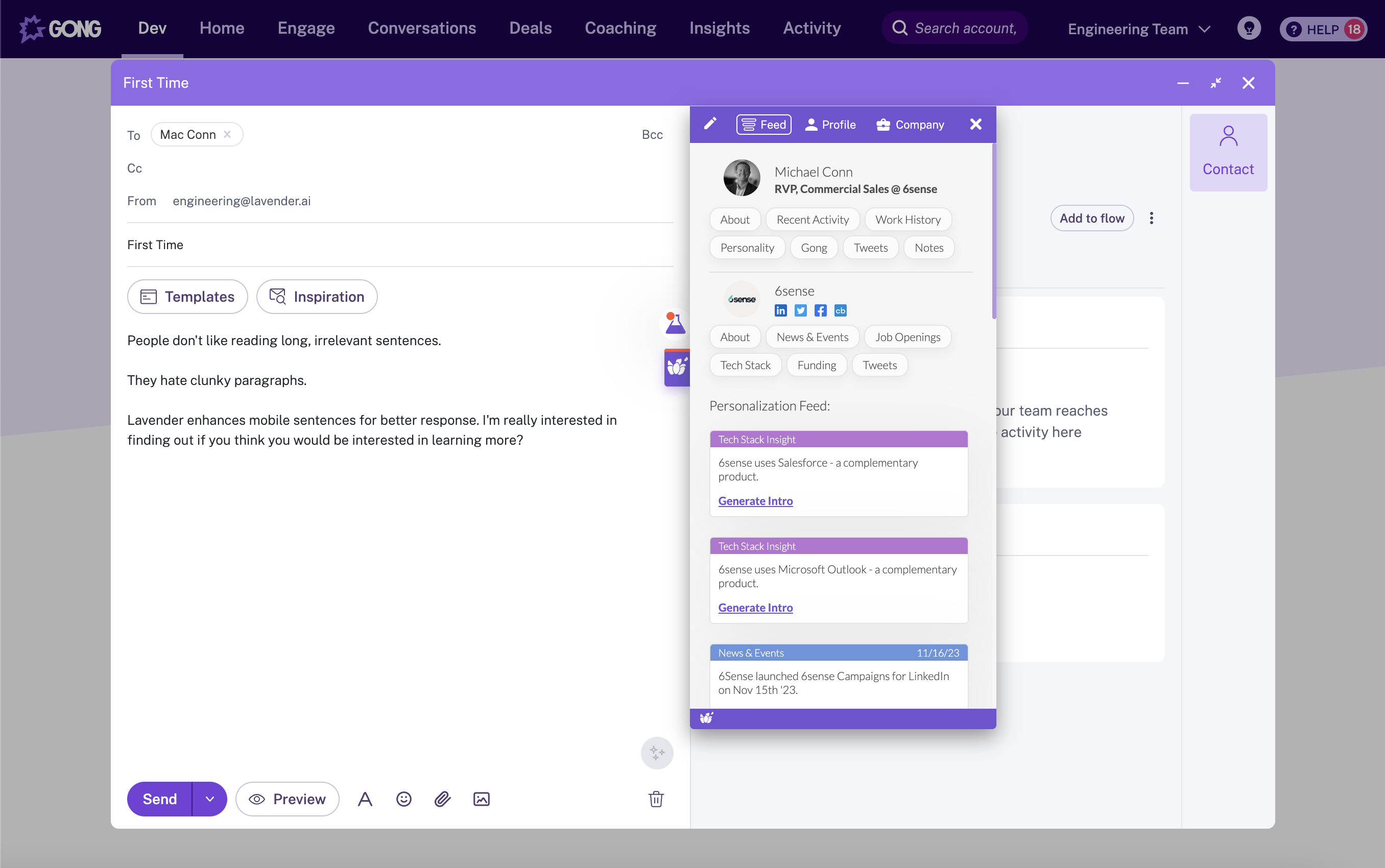 Gong Gets a Lavender Touch: AI Email Coaching Now Inside Your Gong Workflow