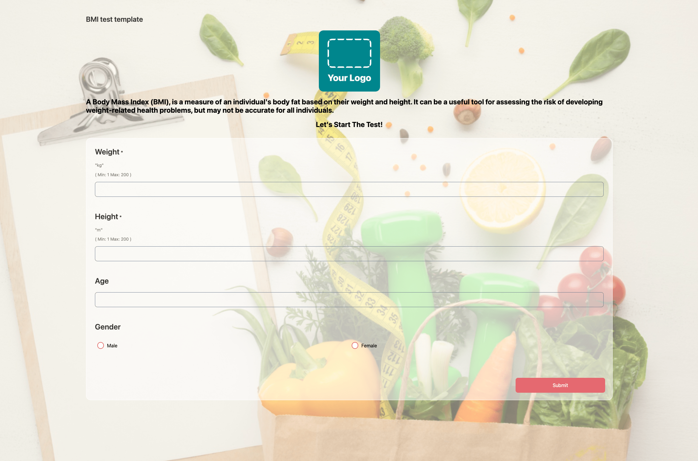 How to create a BMI test with logic and calculation - Formaloo