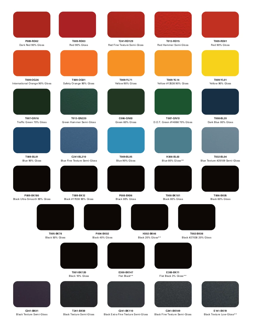 Powder Coating Colors - All Coat Finishing | Colorado Springs & Denver