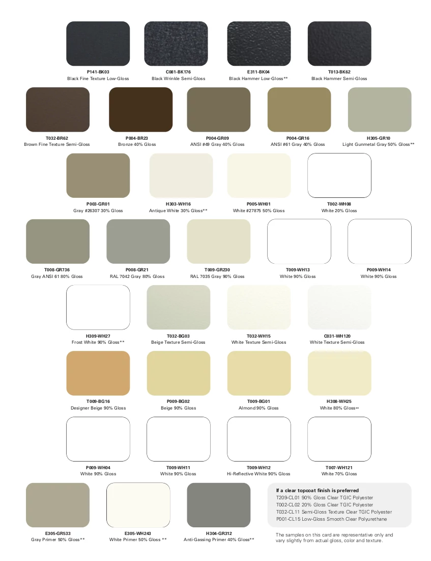 Powder Coating Colors - All Coat Finishing | Colorado Springs & Denver