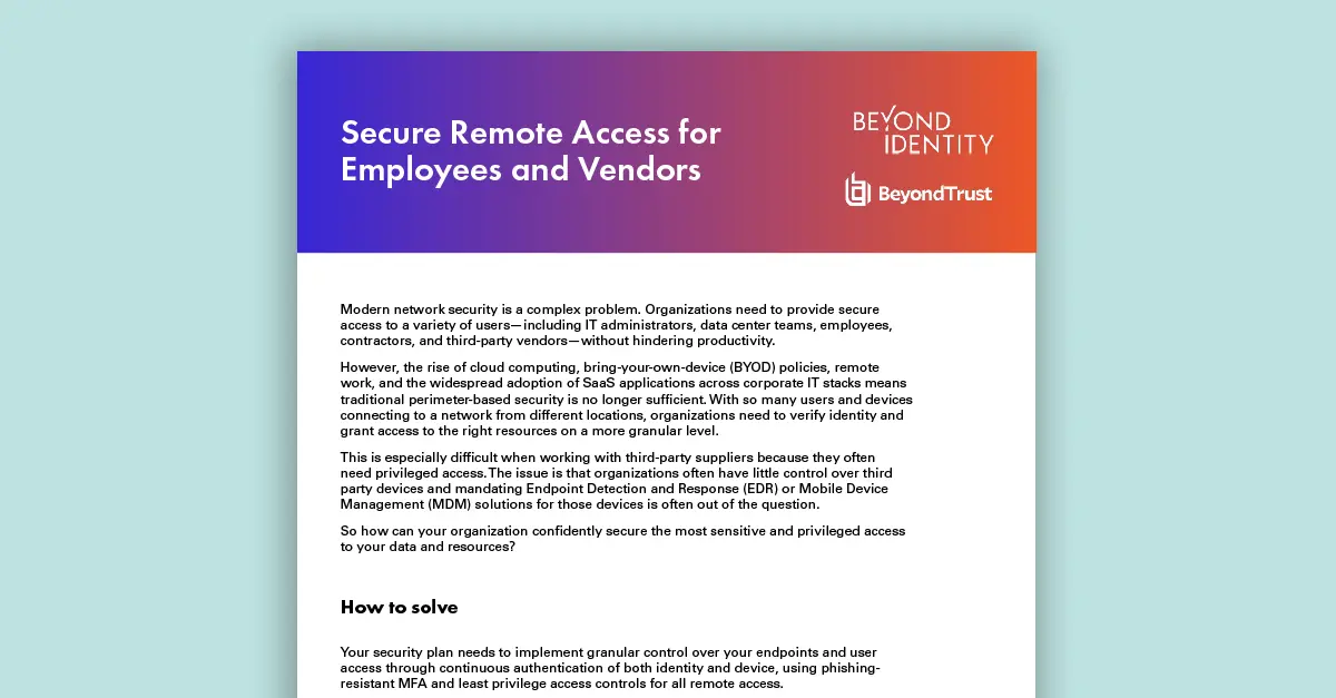 BeyondTrust and Beyond Identity: Secure Remote Access