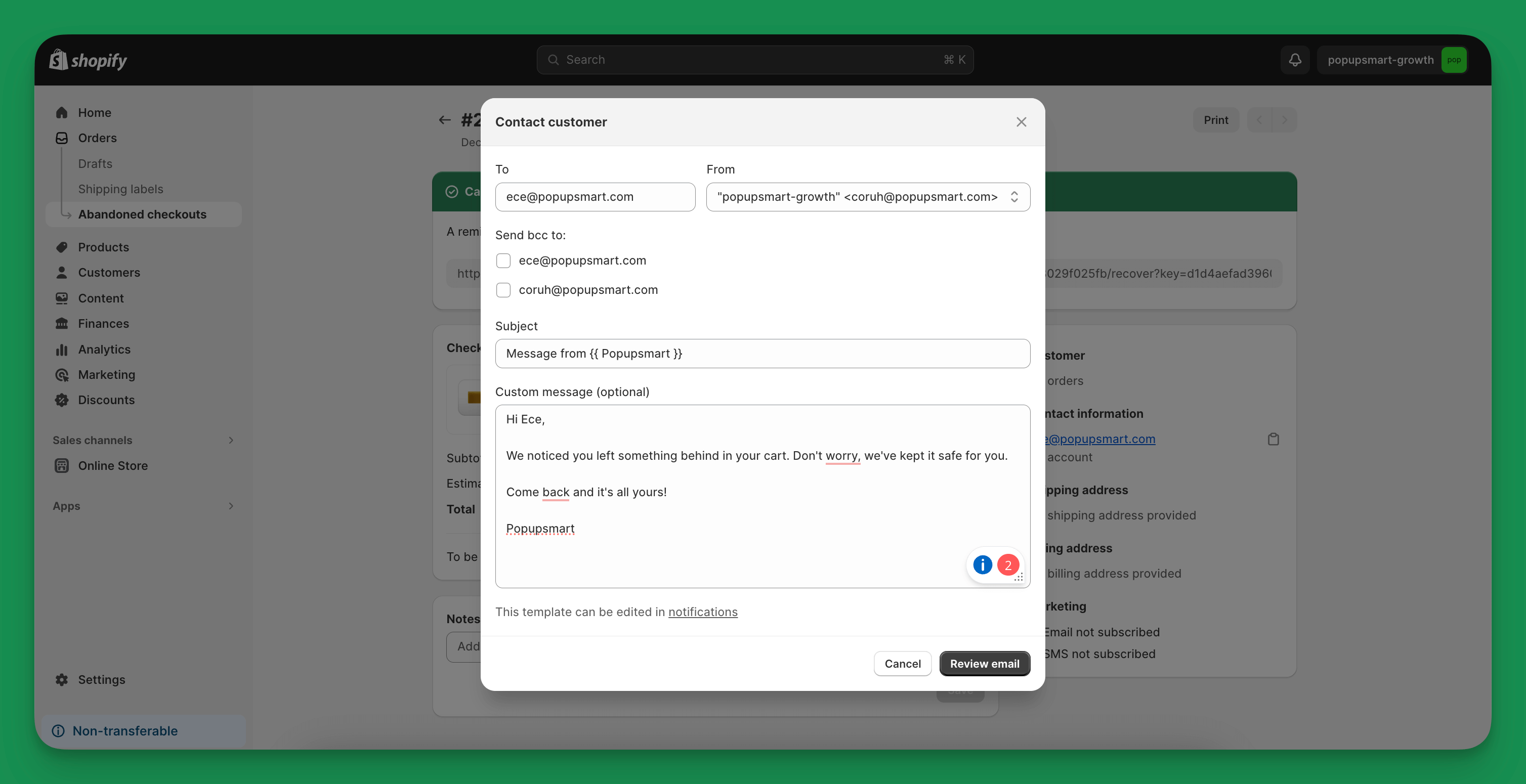 Shopify Cart Abandonment Emails: Set Up & Edit with Examples