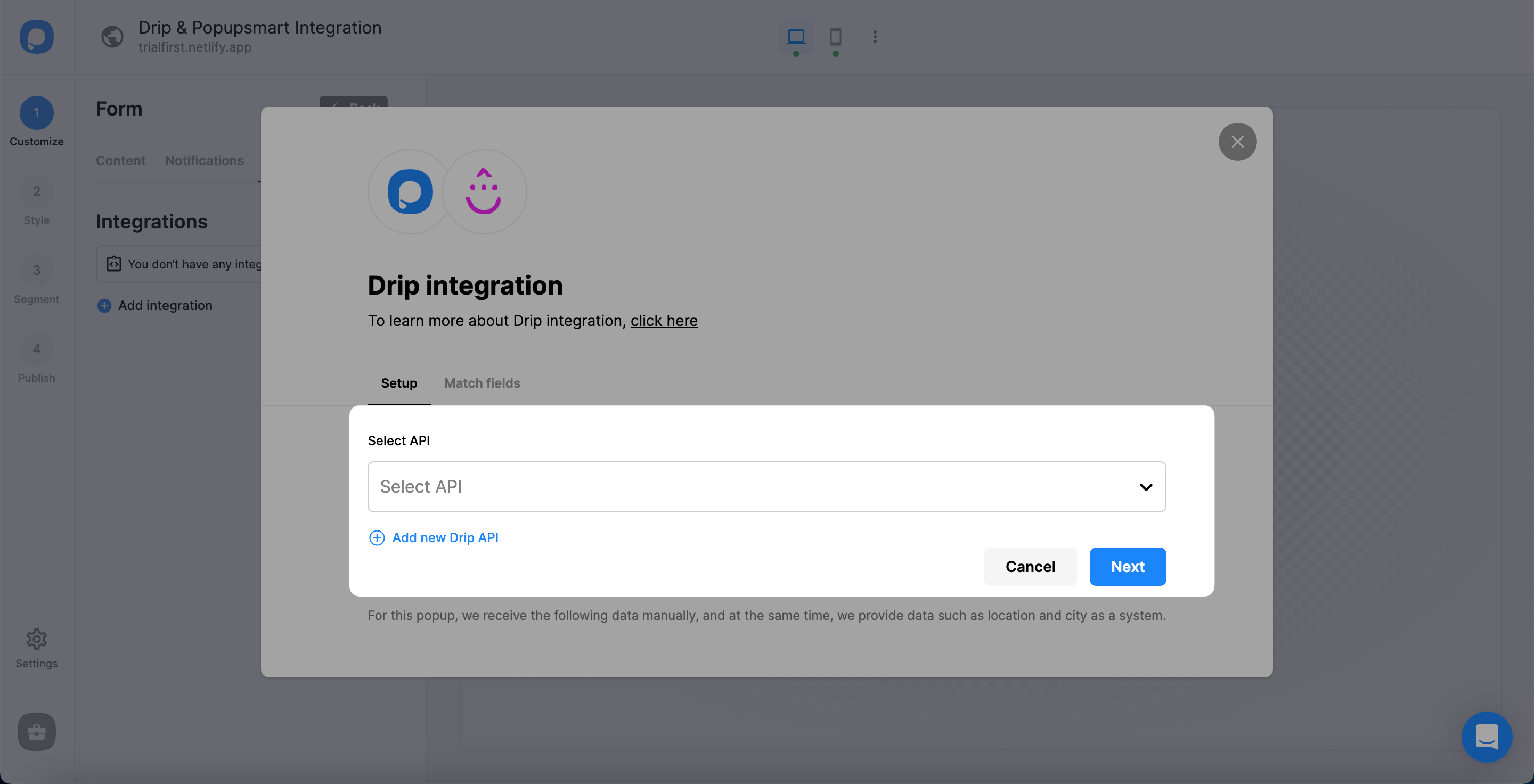 How to Integrate Popupsmart with Drip