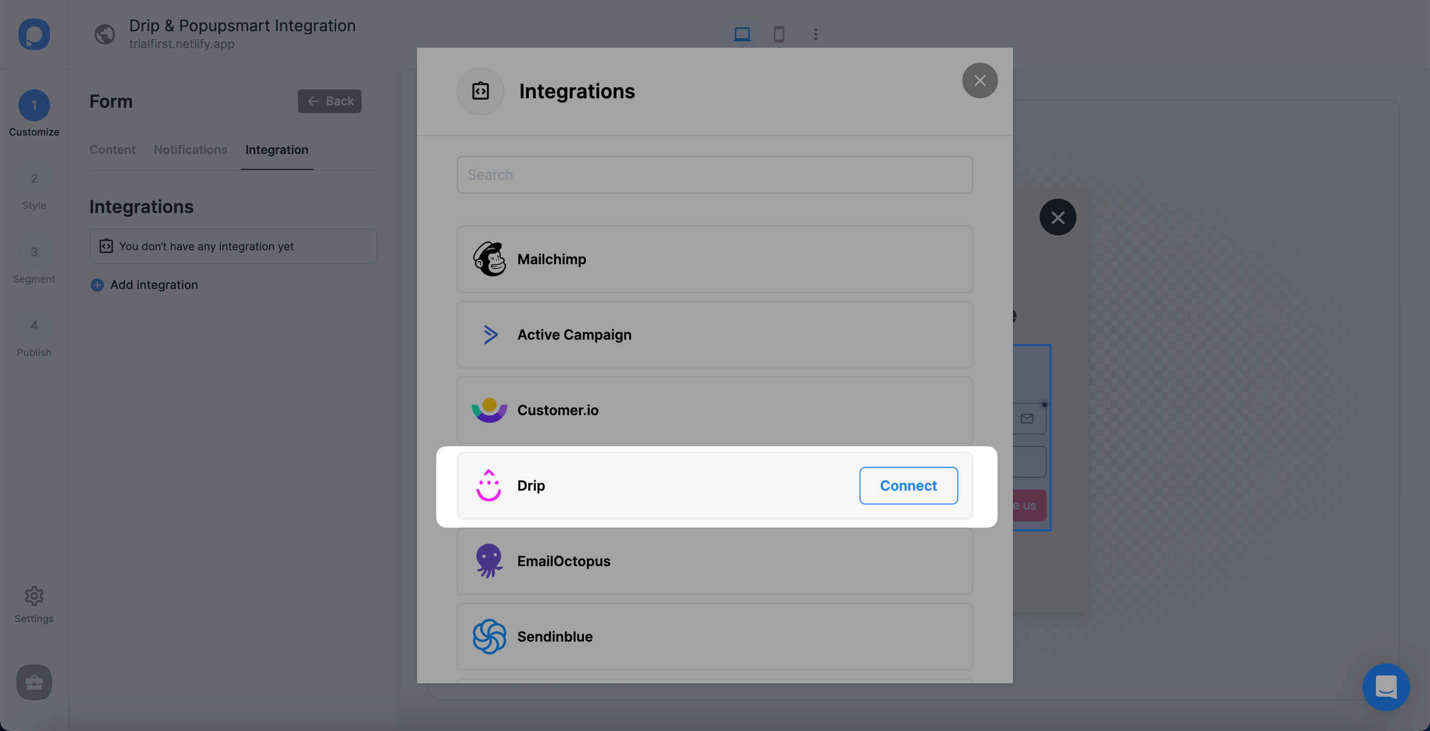 How to Integrate Popupsmart with Drip