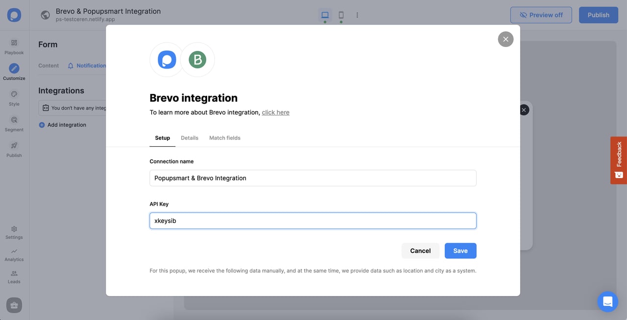 How to Connect Popupsmart with Brevo