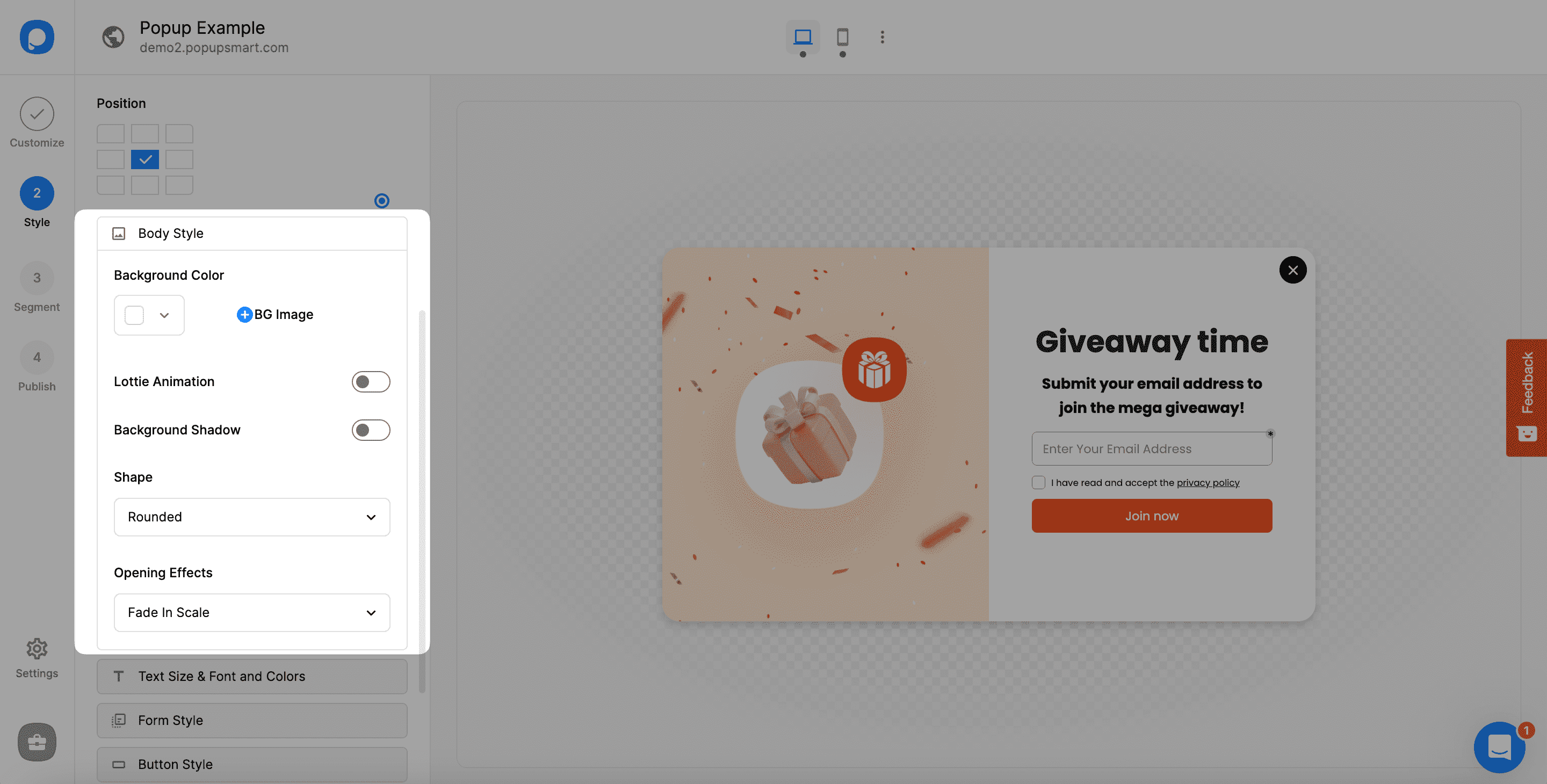 How to Adjust Popup Style