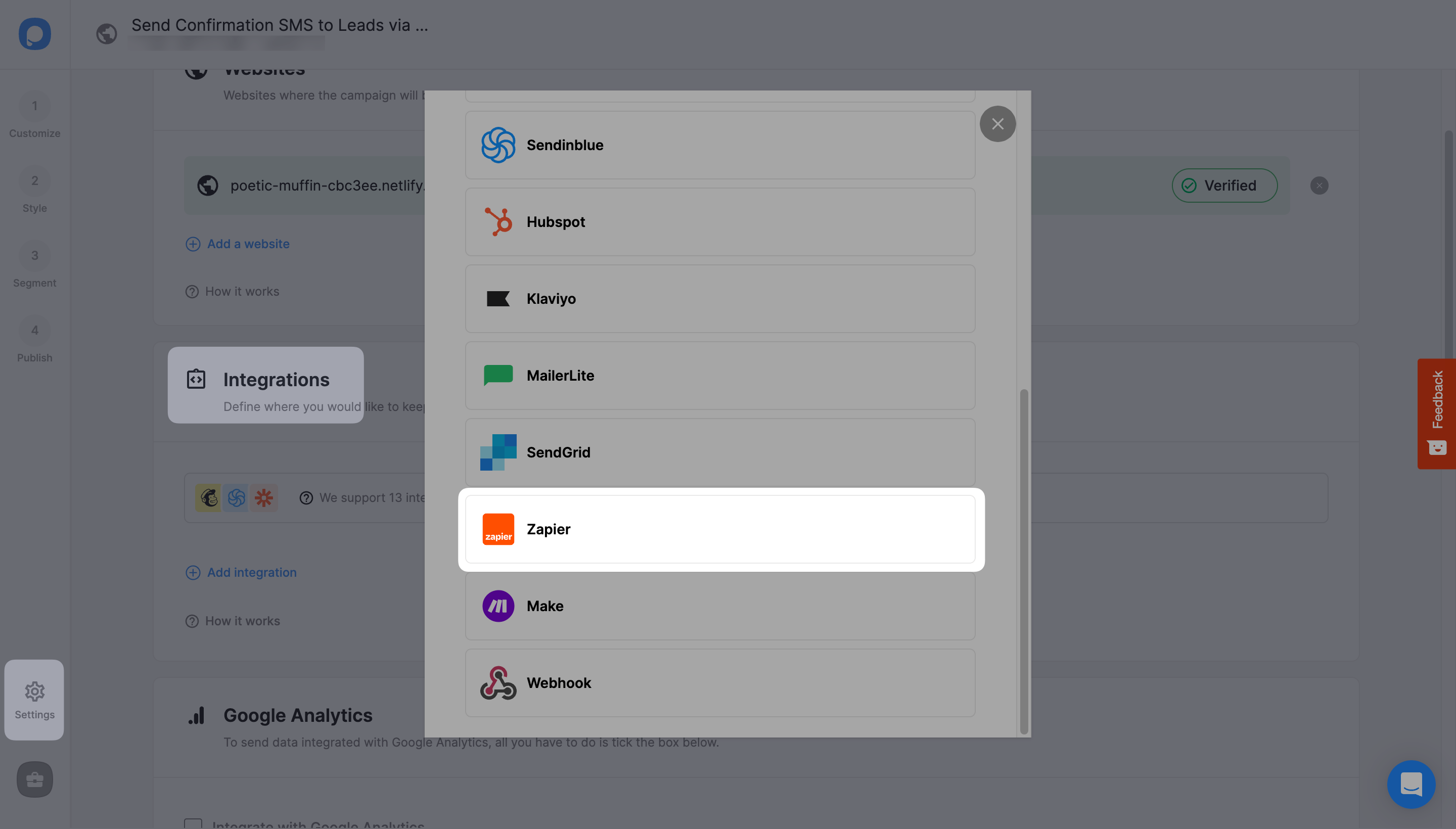 Send Confirmation SMS to Leads via Popupsmart + Zapier Integration