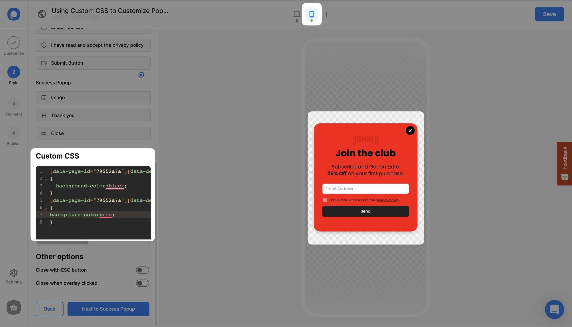 Changing Popup Background Colors Individually