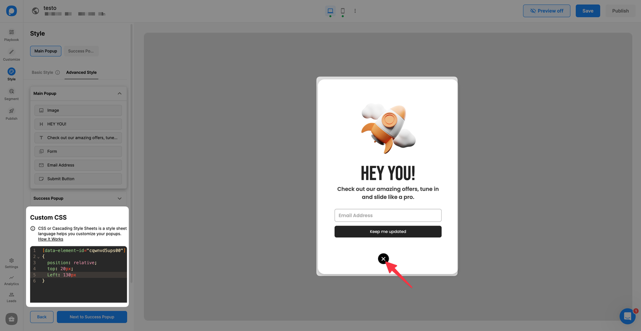 Arranging Close Button Size and Position by Custom CSS