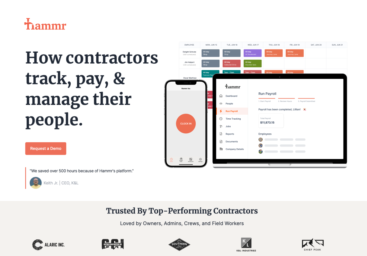 Construction Payroll, Time-Tracking, Scheduling, Benefits & More | Hammr