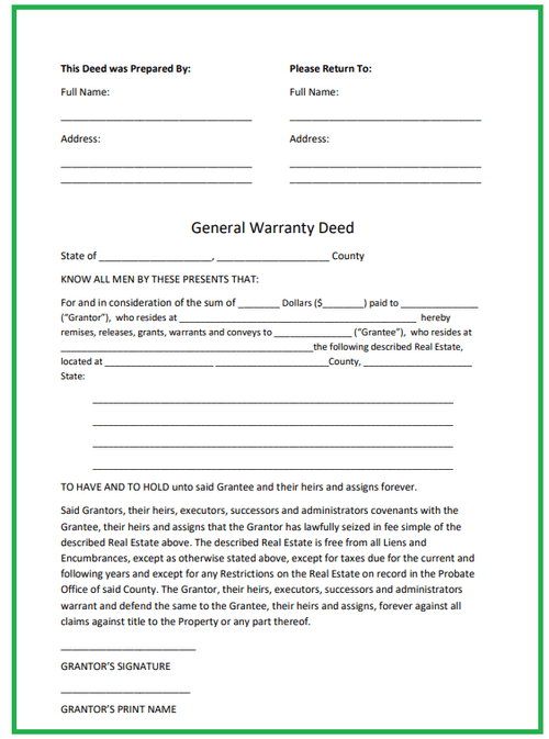 Free General Warranty Deed Templates