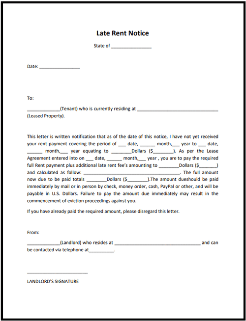 Free Late Rent Notice Templates