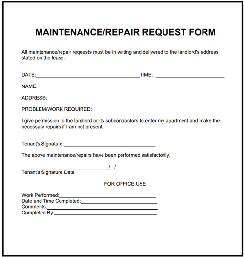 Free Maintenance Request Form Templates