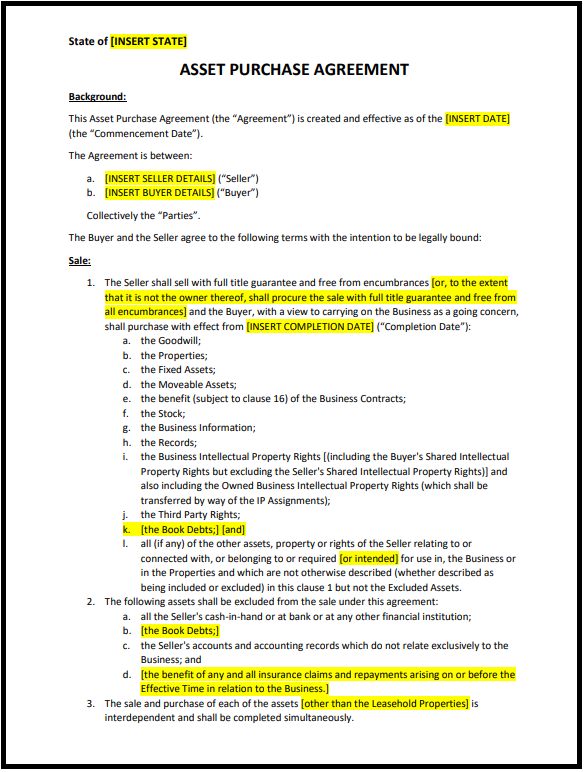 Free Asset purchase agreement template