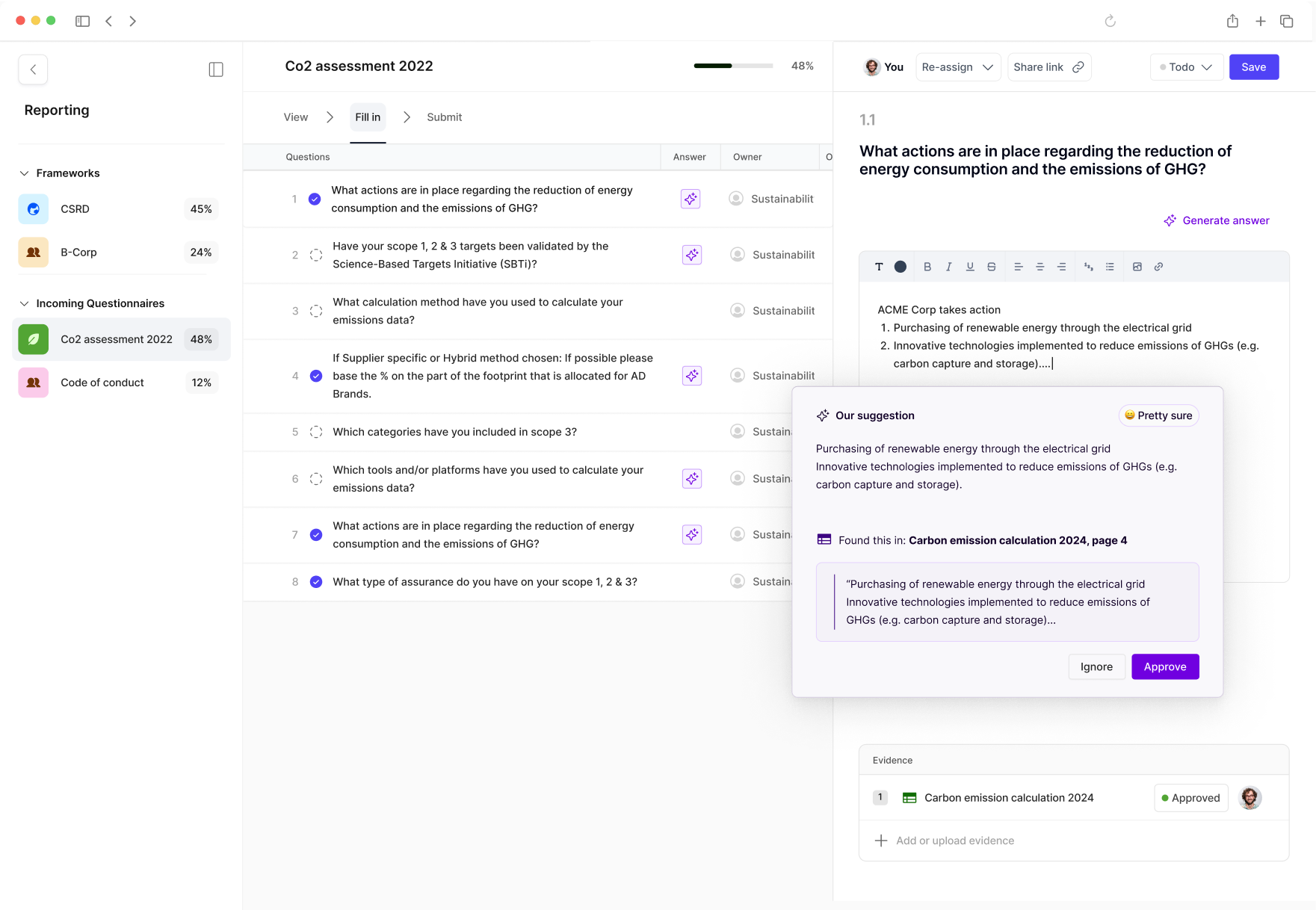 Simplified ESG requests for consumer goods