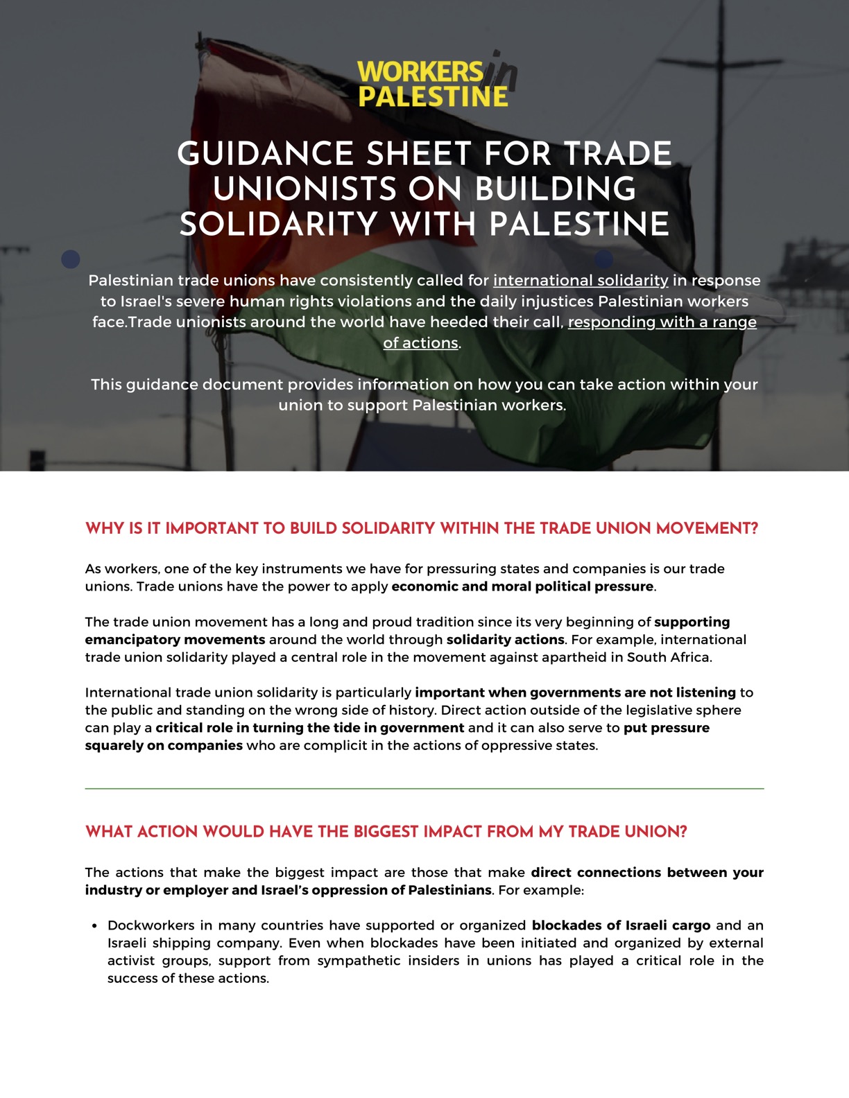 Guidance Sheet for Trade Unions on Building Solidarity with Palestine ...