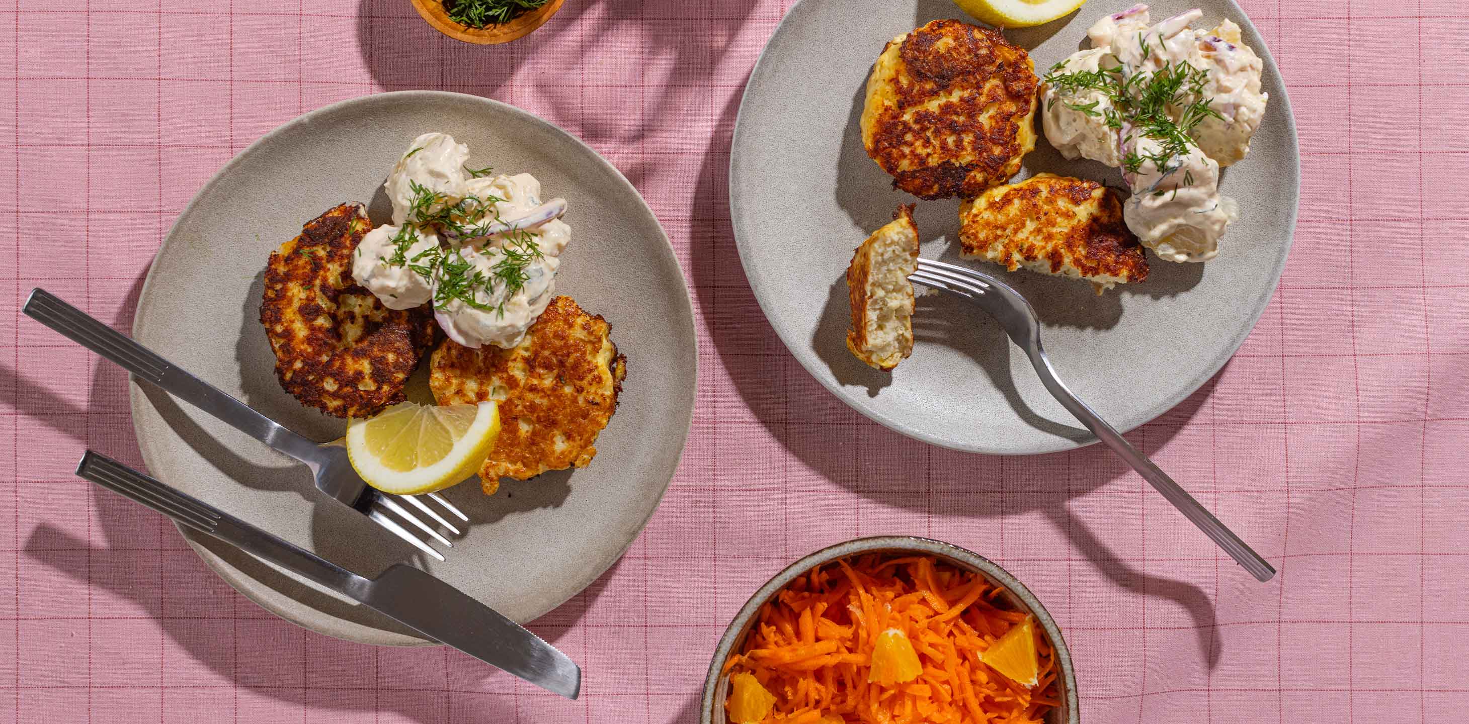 Yellowtail Flounder Fish Cakes with Creamy Potato Salad and Citrus ...