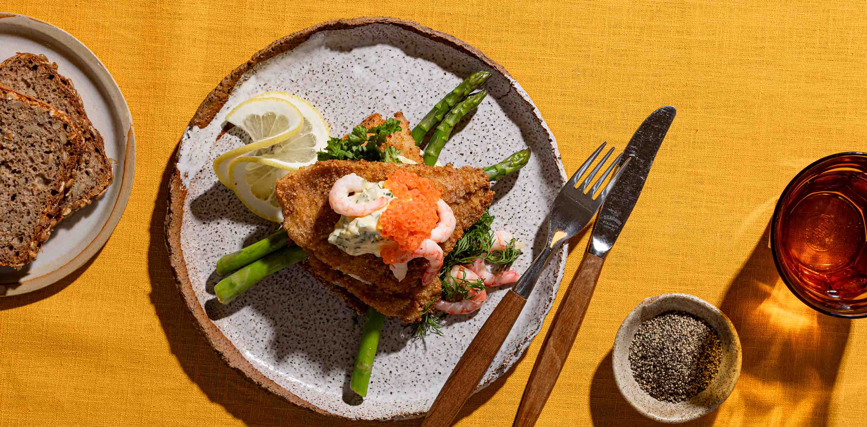 Yellowtail Flounder Open-Faced Sandwich with Asparagus, Shrimp, and ...
