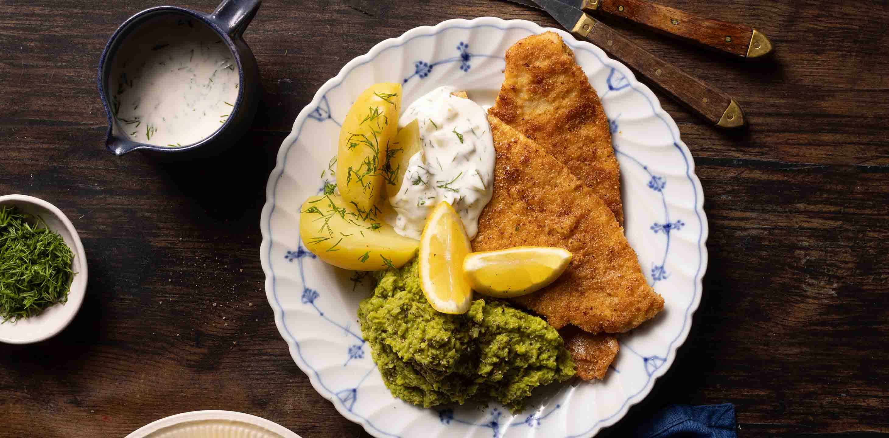 Breaded Yellowtail with Yoghurt Remoulade and Pea Puree || Canadian ...