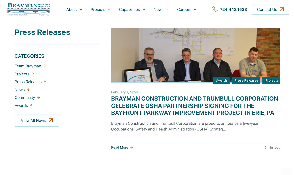 Press Releases | Brayman Construction