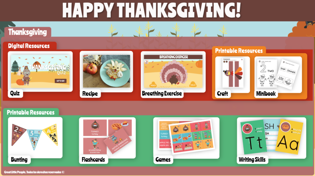 Recursos gratis de Thanksgiving Day de inglés para niños