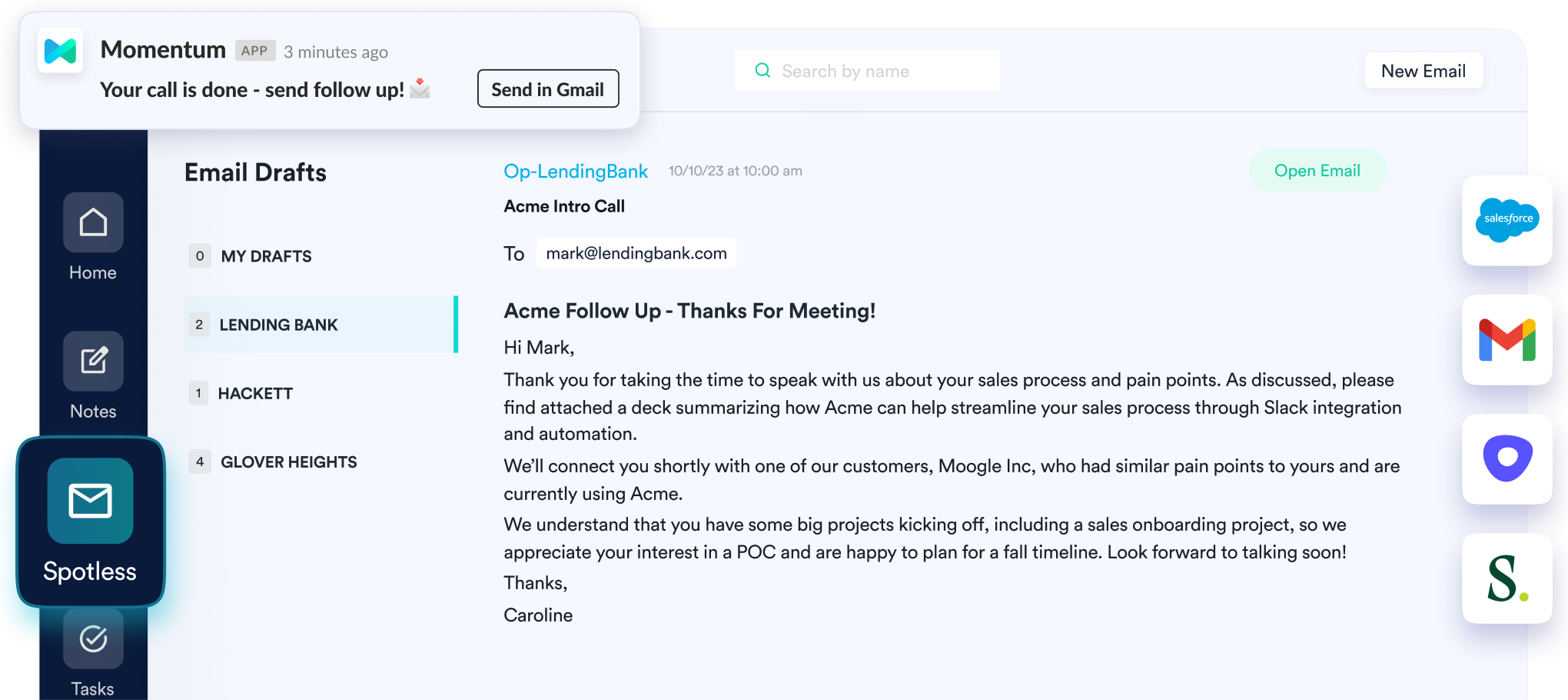 Momentum - Use AI to Write Email Follow Ups After Calls