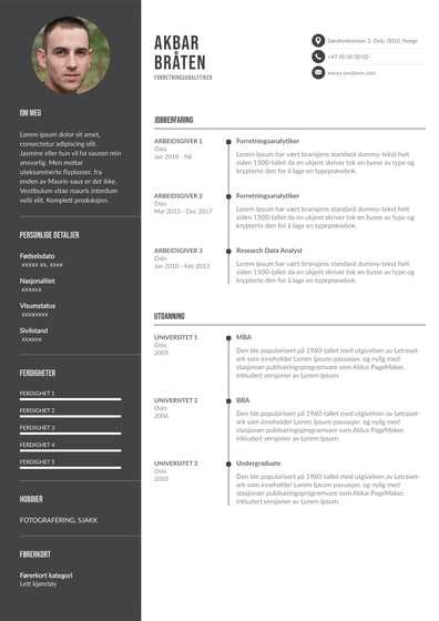 CV-mal for forretningsanalytiker