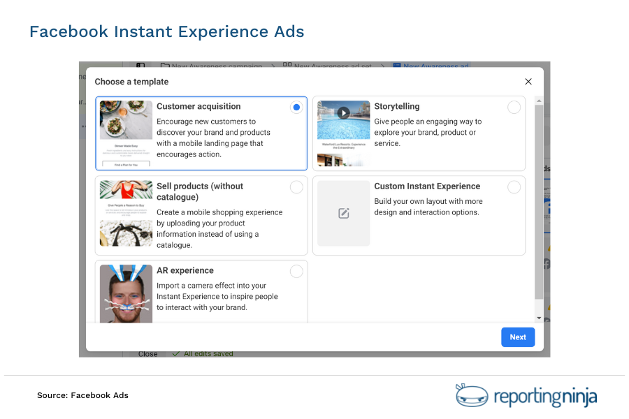 Carousel ads vs instant experience ads | Reporting Ninja