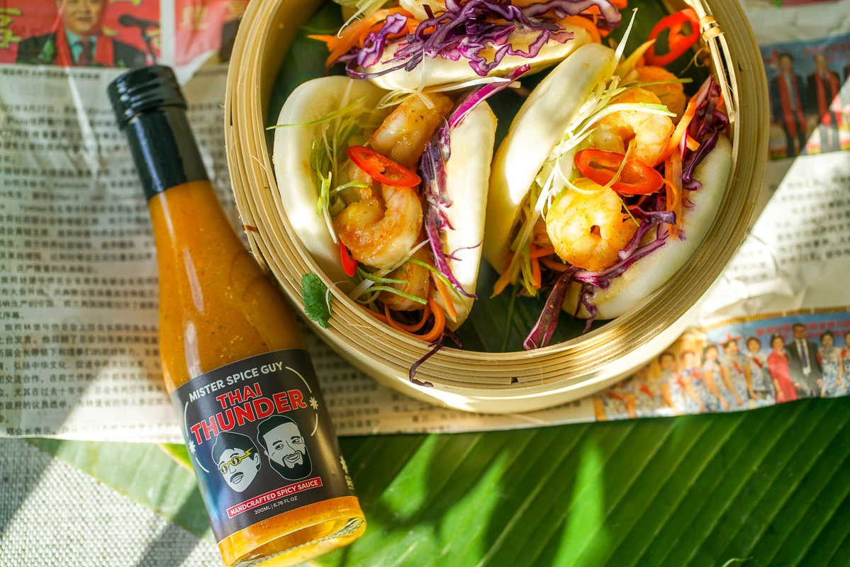 Bao with Glazed Shrimps and Vegetables Recipe | Mister Spice Guy