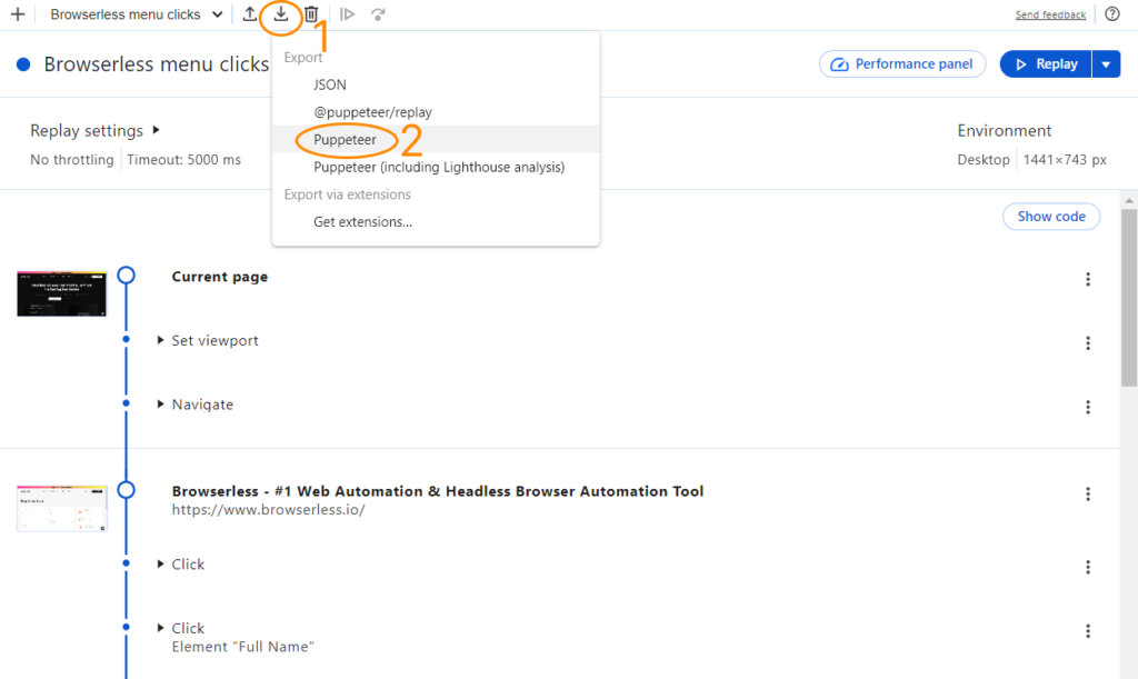 How to generate Puppeteer scripts with Chrome's inbuilt recorder