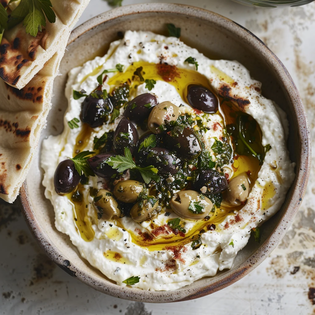 Za'atar Spiced Labneh with Olive Tapenade