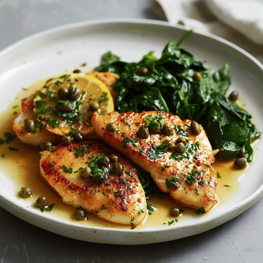Chicken Piccata with Garlic Spinach