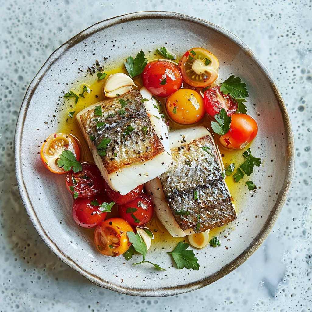 Spanish Sea Bass with Tomato Salad
