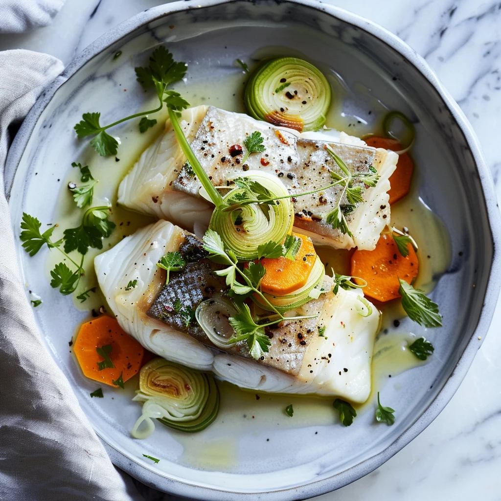 Cod with Leeks and Carrots in White Wine Sauce