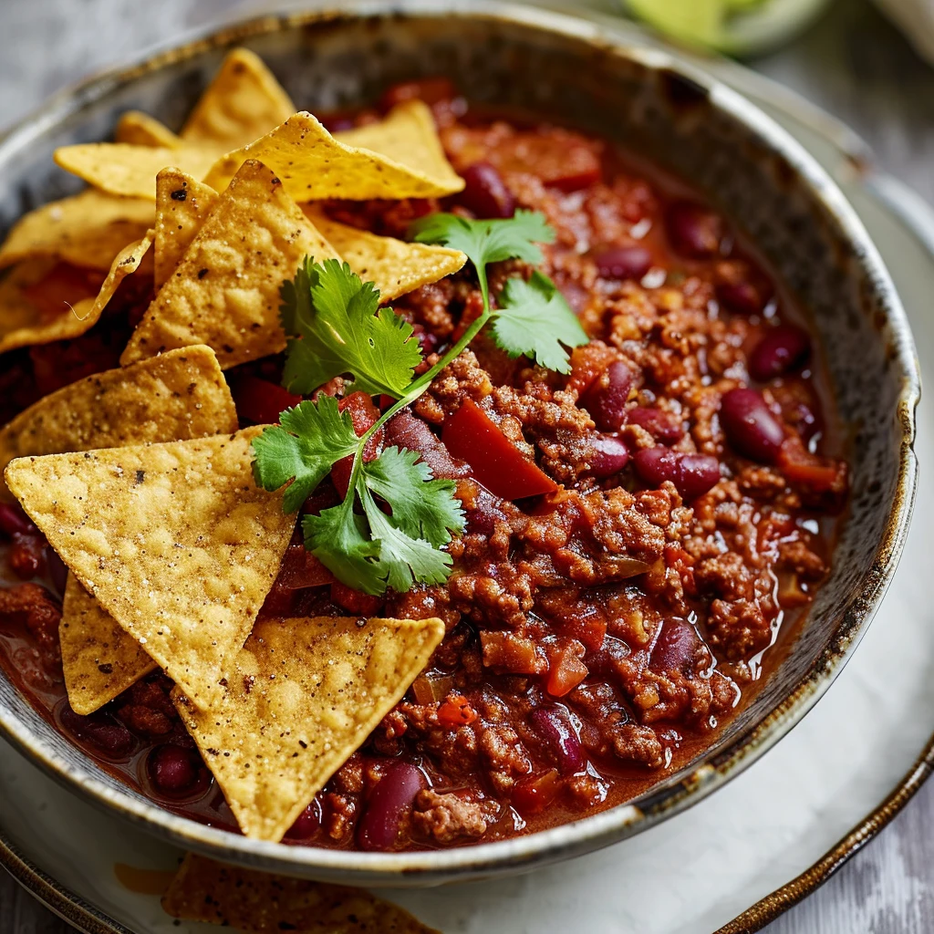 Chili con Carne with Minced Beef and Nachos