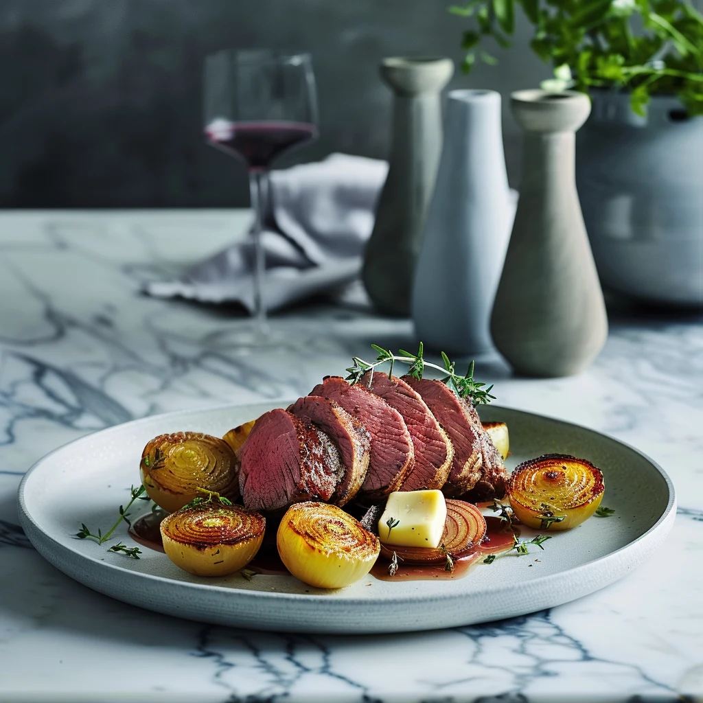 Lamb Rump & Sweetcorn Purée with Spelt & Onions