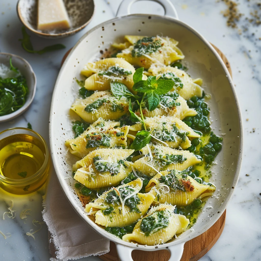 Conchiglioni with Ricotta, Lemon, and Petits Pois