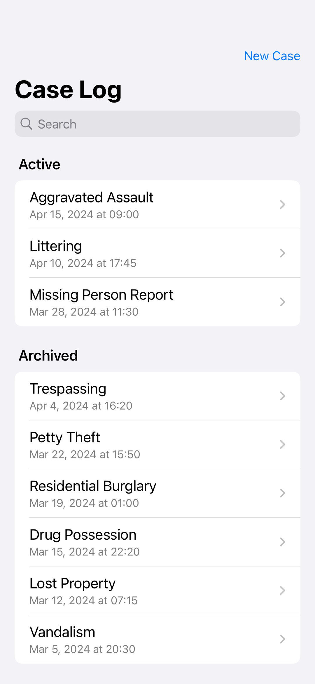 Caseify - Police Report Log